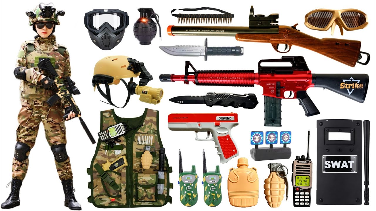 Special Police Weapons Toy set Unboxing-M16 rifle,S686 shotgun, Colt ...