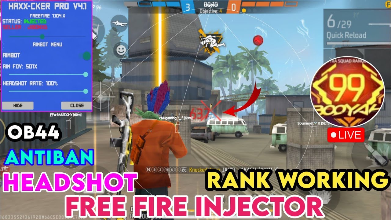 Free Fire OB44 injector | Headshot Hack + Esp Location | Rank Working ...