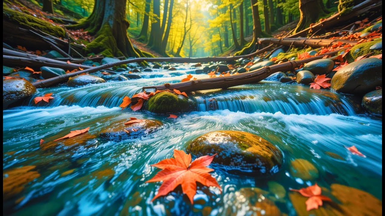 Gentle Stream Sounds with Rustling Leaves | Nature Video for Deep ...