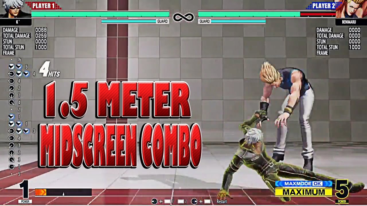 KOF XV: K' 1.5 Meter MidScreen Combo - YouTube