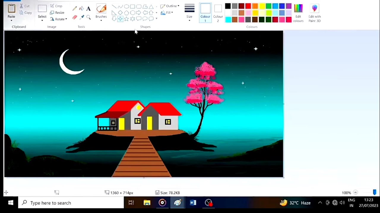 Beautiful house scenery drawing in Ms Paint|| #housedrowing,#scenery,# ...