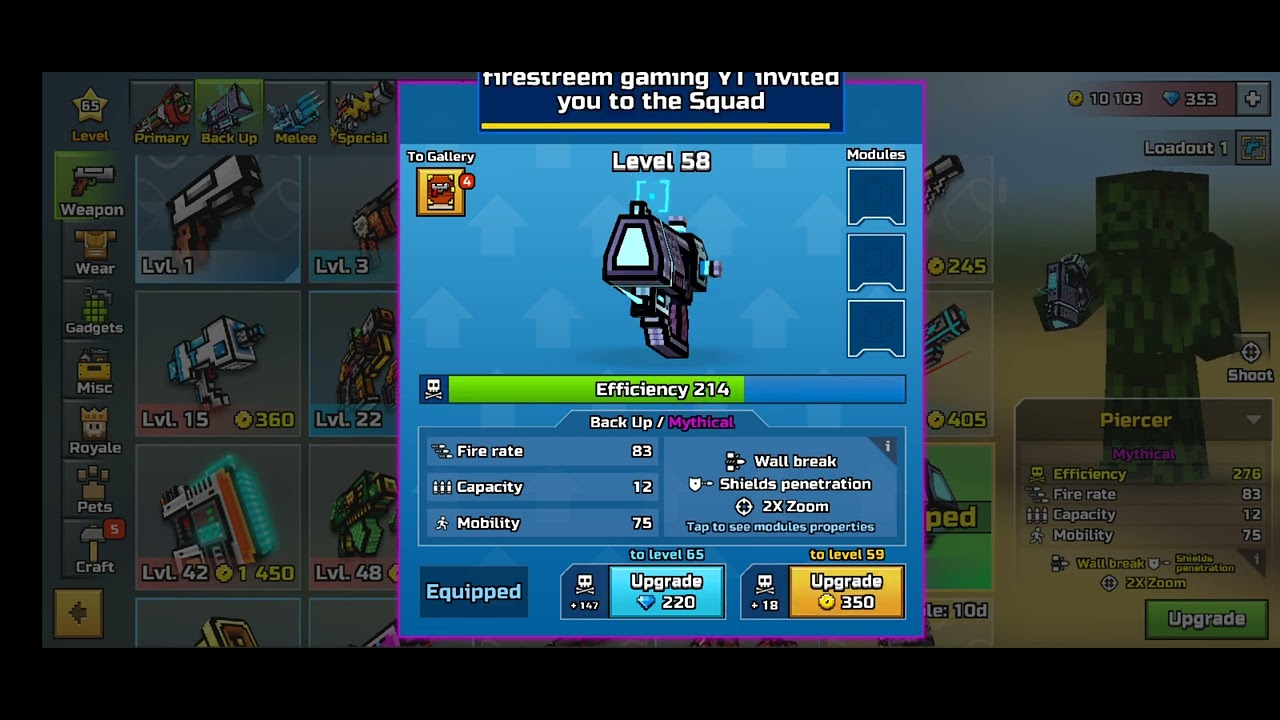 7K+ Coins To Upgrade Piercer From Level 43 To 65 ! 😬 - Pixel Gun 3D ...