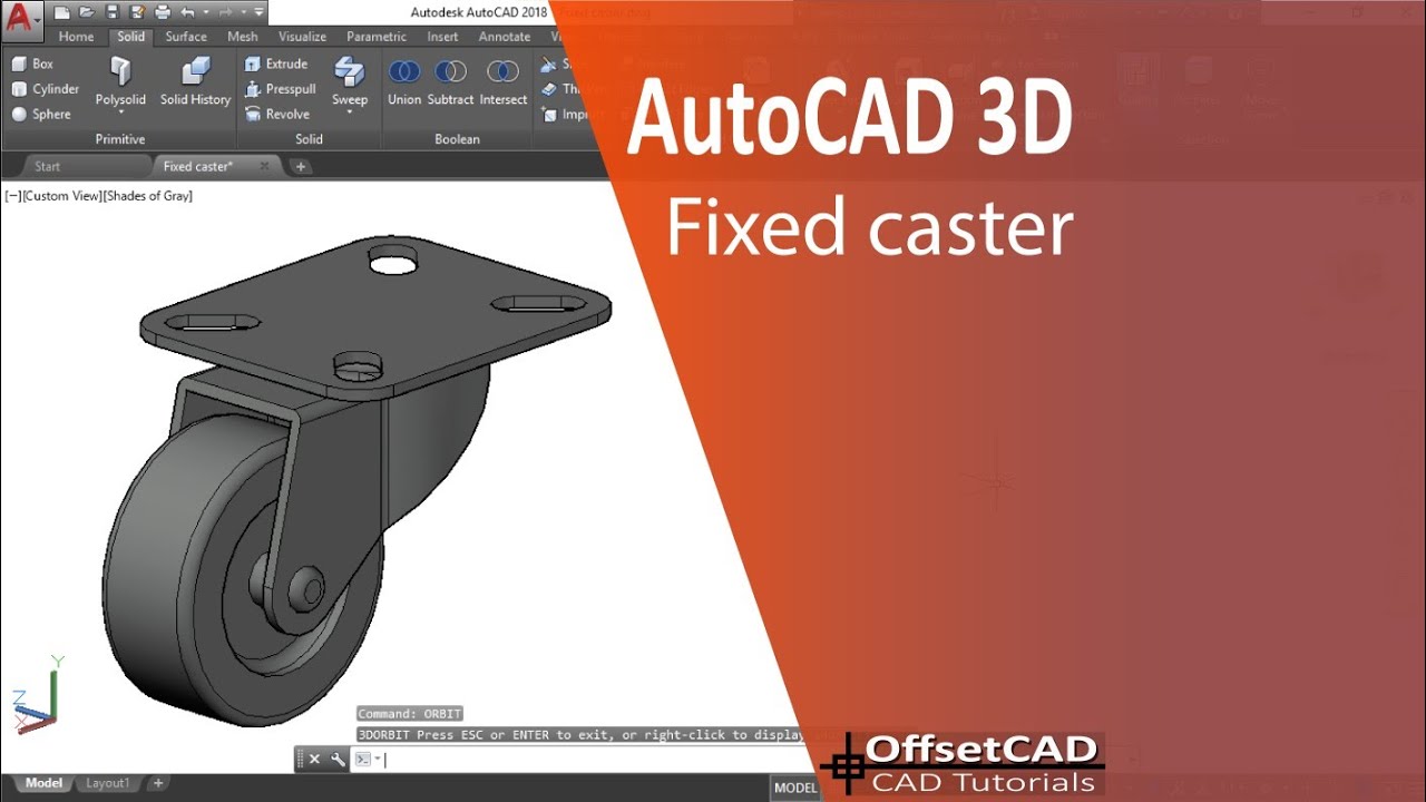 AutoCAD how to draw fixed caster (Rodízio fixo) - YouTube