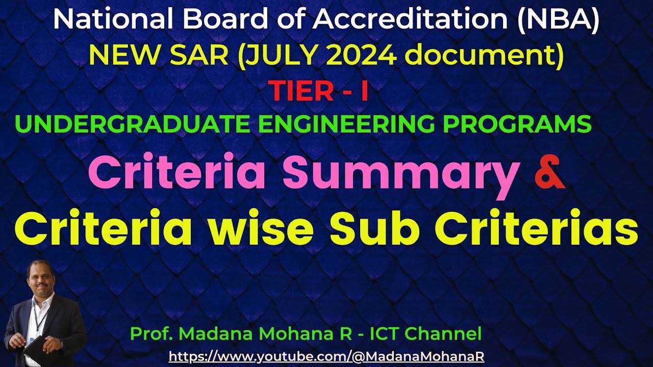 NBA Accreditation - New SAR (UG Tier-I): JULY 2024 | Criteria Summary ...
