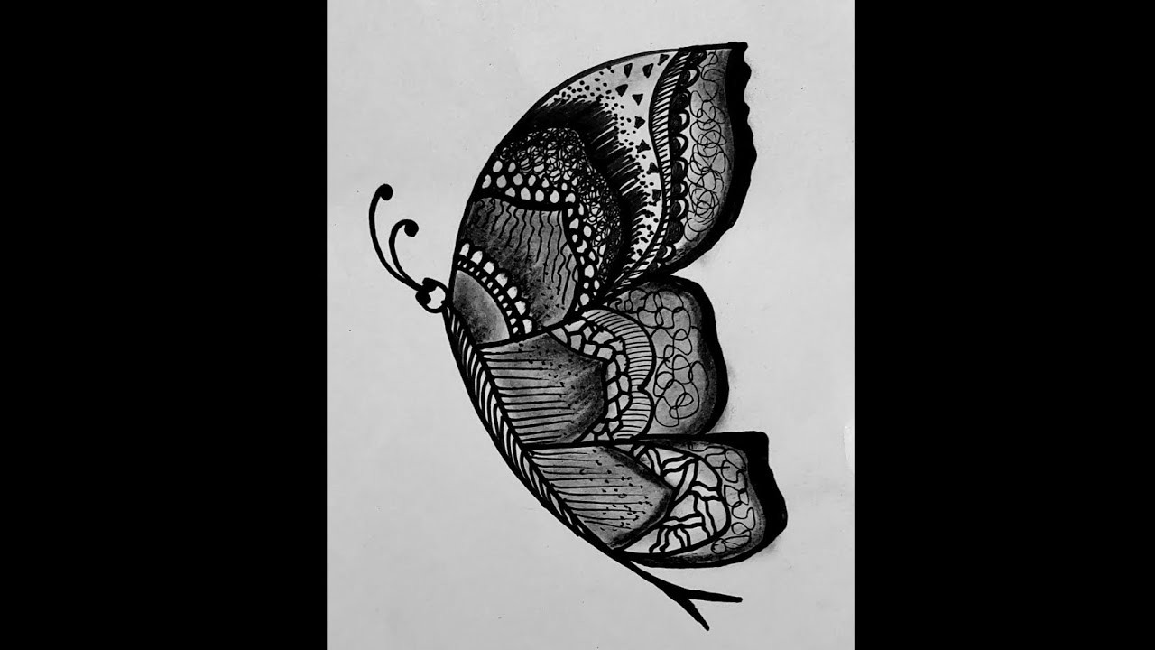 How To Draw Butterfly | Charcolpencil Drawing | Zentangle Design ...