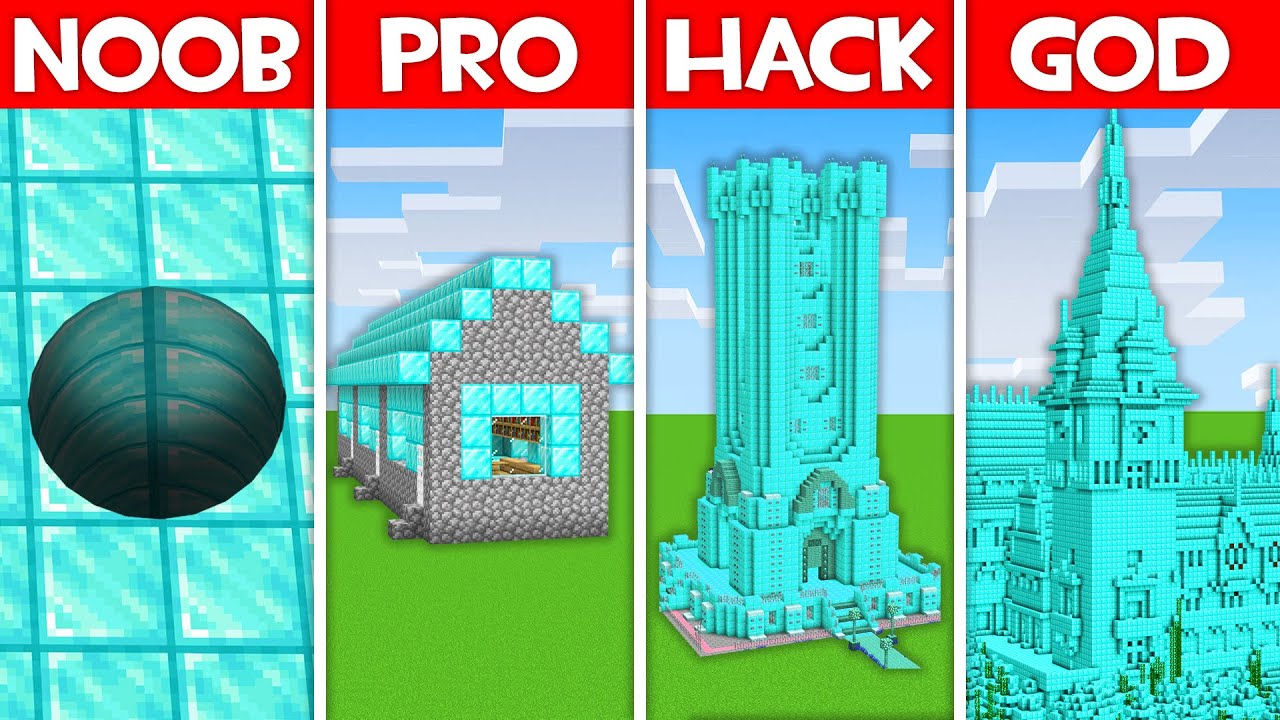 Minecraft Battle: DIAMOND HOUSE BUILD CHALLENGE - NOOB vs PRO vs HACKER ...