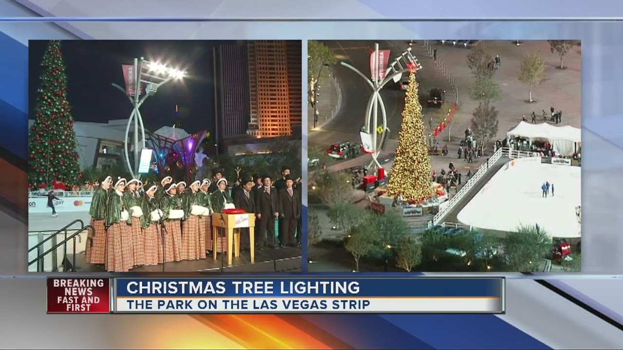 Christmas tree lit at The Park near T-Mobile Arena - YouTube
