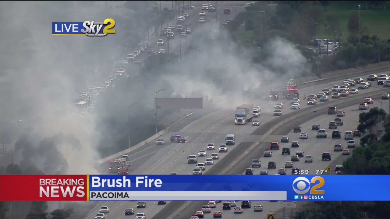 Fire Crews Respond To Spot Fires Along 118 Freeway In Pacoima - YouTube