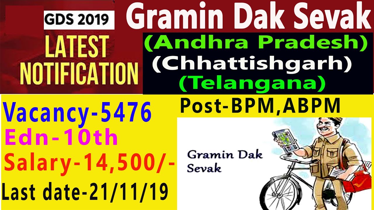 GDS recruitment 2019 !! Gramin Dak Sevak !! Apply online !! 10th pass ...