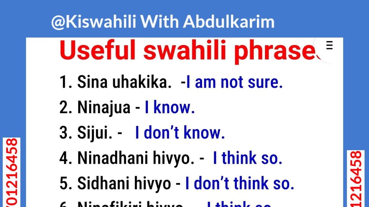 Learn Swahili: 10 Usefull phrases in Swahili - YouTube