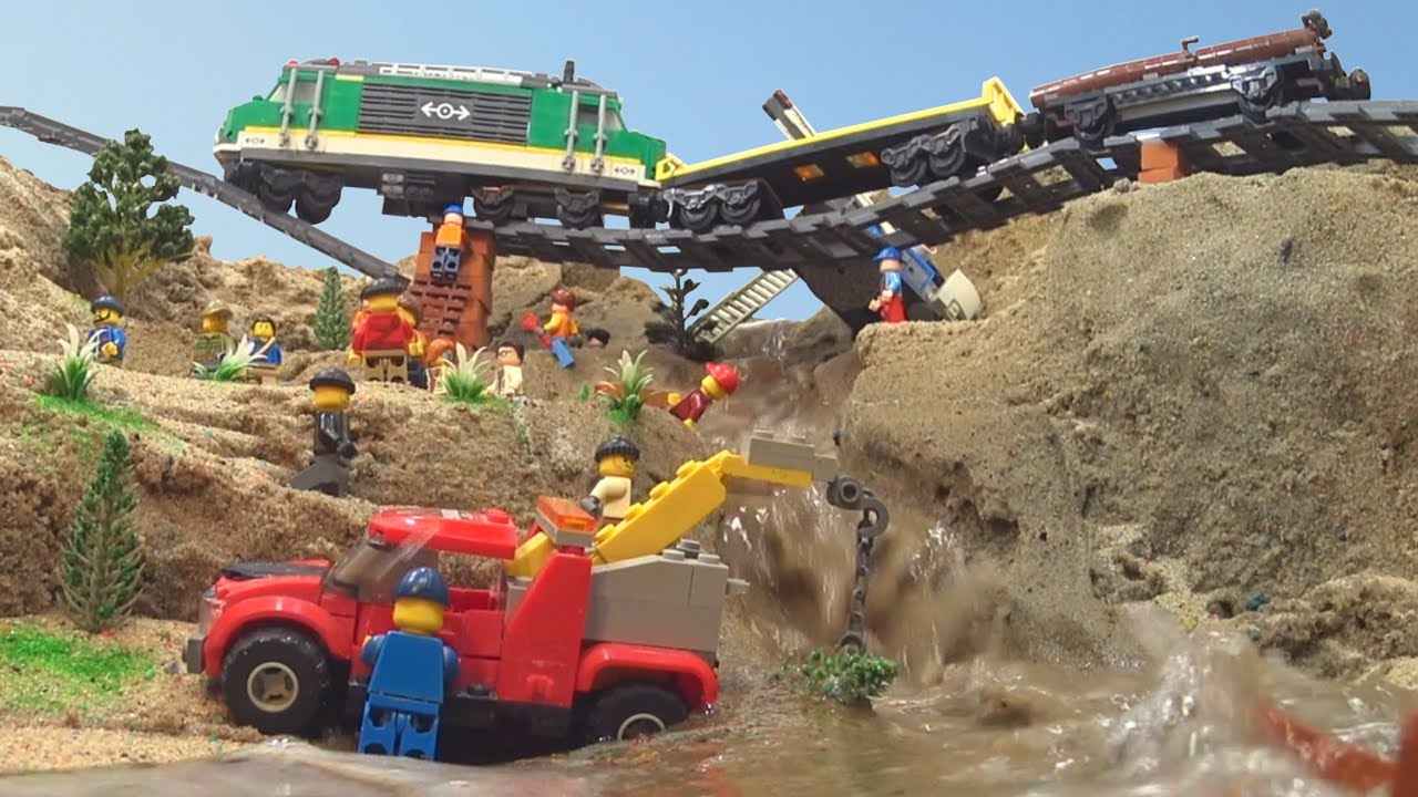 LEGO Train Crash - LEGO Dam Breach And Bridge Collapse - YouTube