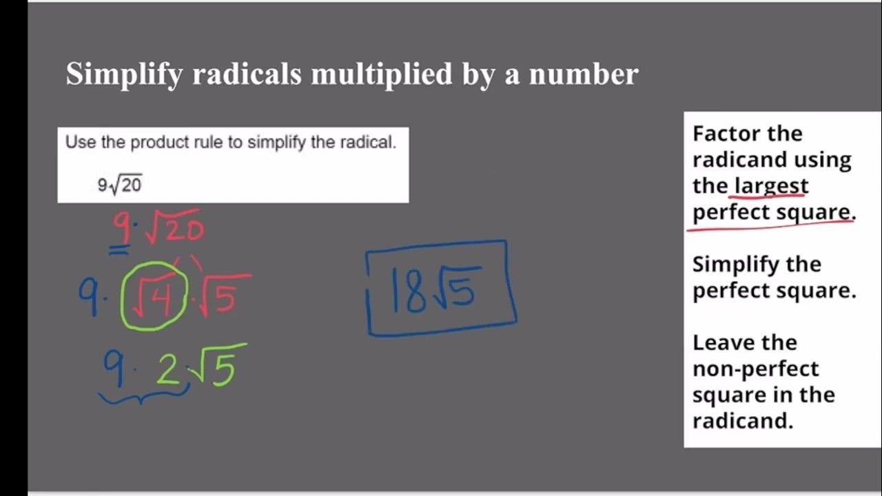 Simplify radicals multiplied by a number - YouTube