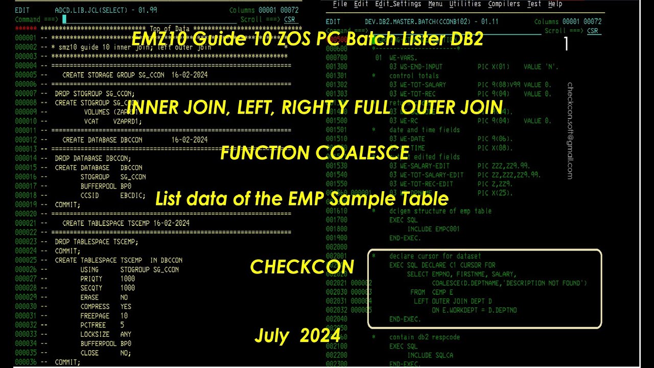 EMZ10 GUIDE 10 ZOS PC BATCH LISTER WITH DB2 LEFT OUTER JOIN COALESCE CHECKCON - YouTube