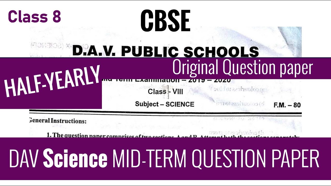 Class 8 Science Half yearly/midterm Question paper DAV - YouTube
