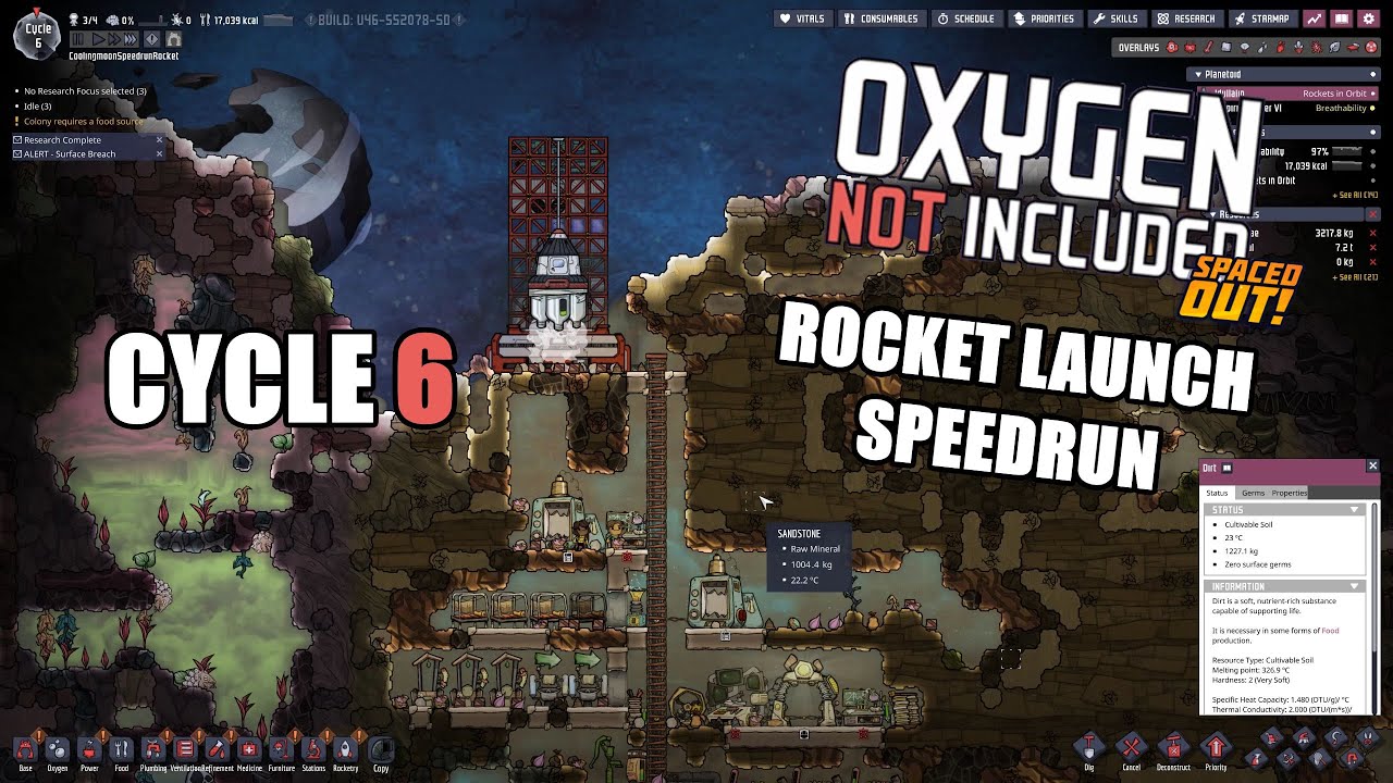 Oxygen Not Included Rocket launch Speedrun in 6 cycles - Spaced Out ...