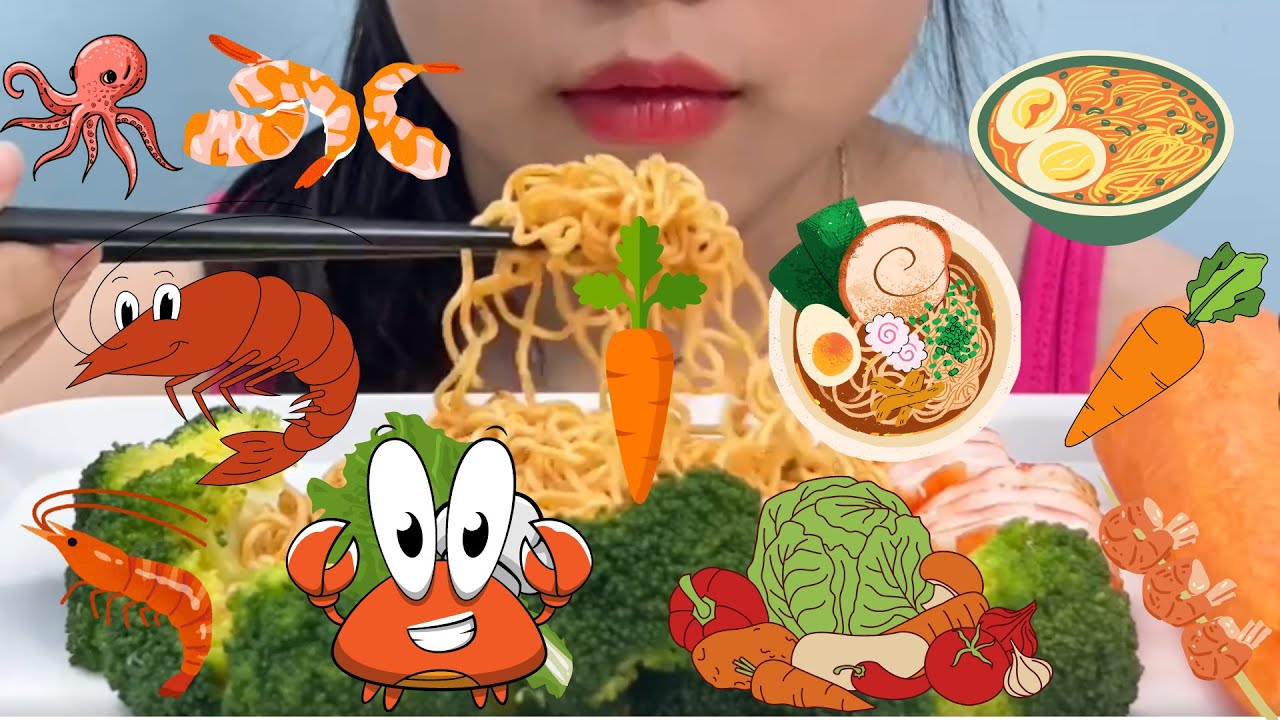 Plum mukbang ASMR {mixed noodles, shrimp, bow soup} - YouTube