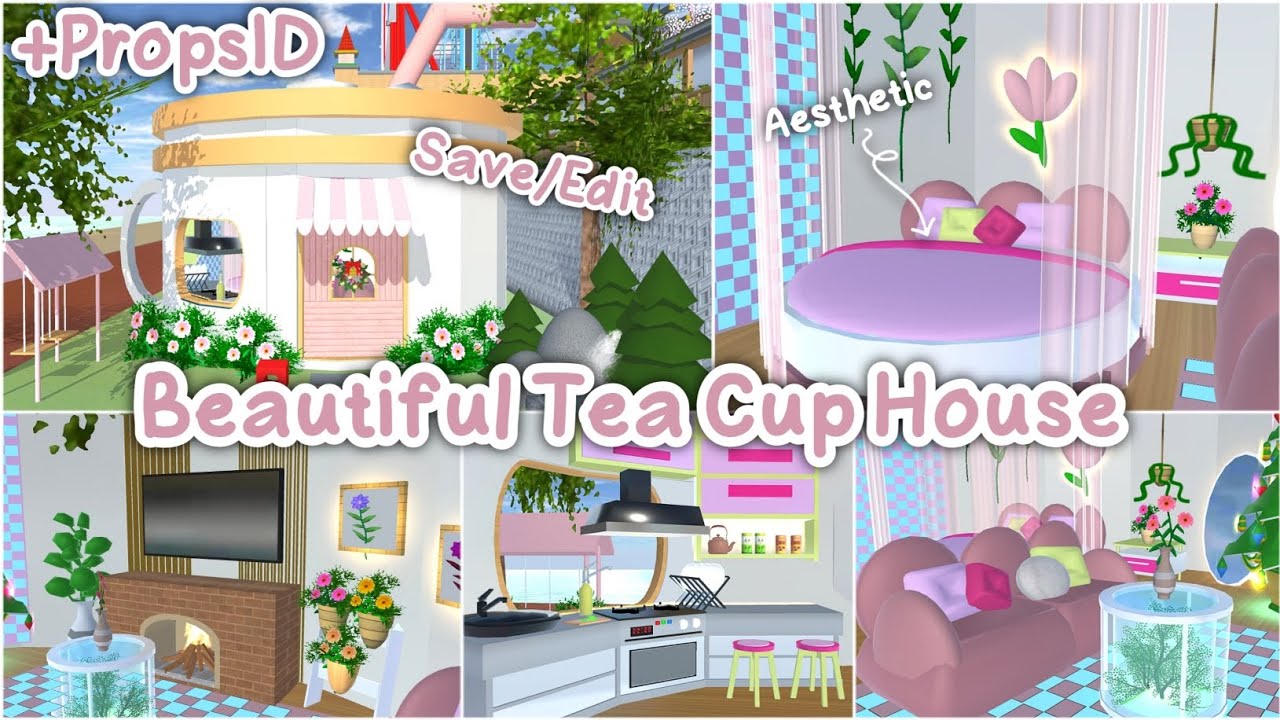 Beautiful Tea Cup House Aesthetic Save/Edit ☕ + PropsID : Sakura School ...