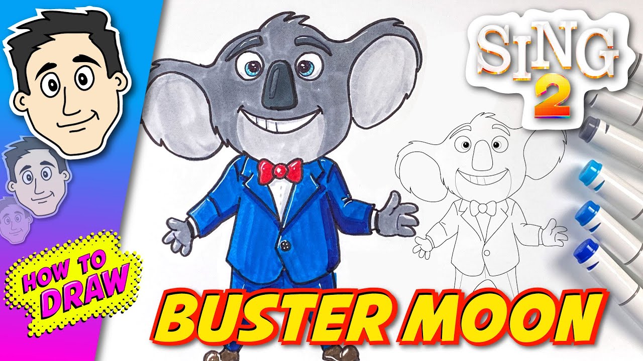 How to Draw BUSTER MOON from Sing 2 - Simple Easy Steps Learn - YouTube