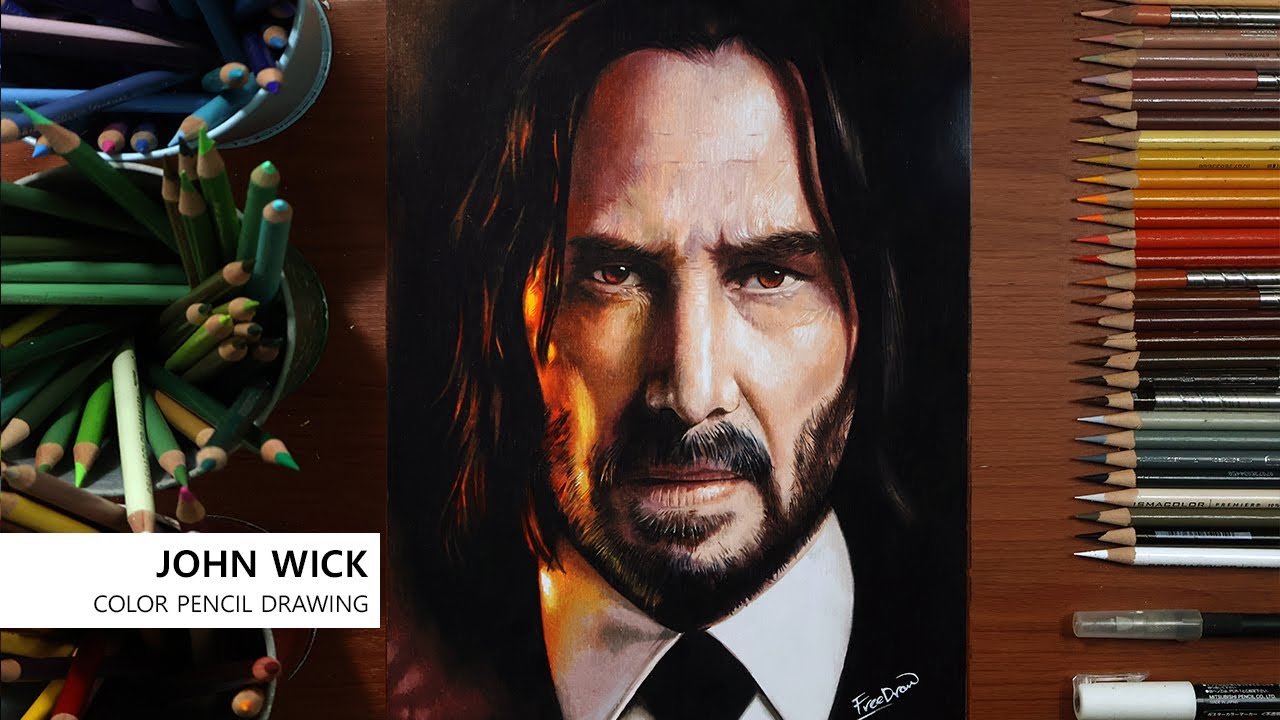 JOHN WICK color pencil drawing - Freedraw - YouTube