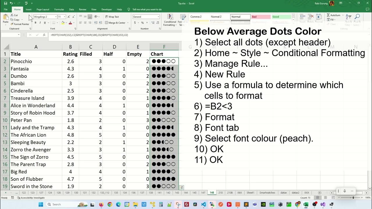 Rating Chart Using REPT() Function in Excel - Excel Tips and Tricks - YouTube