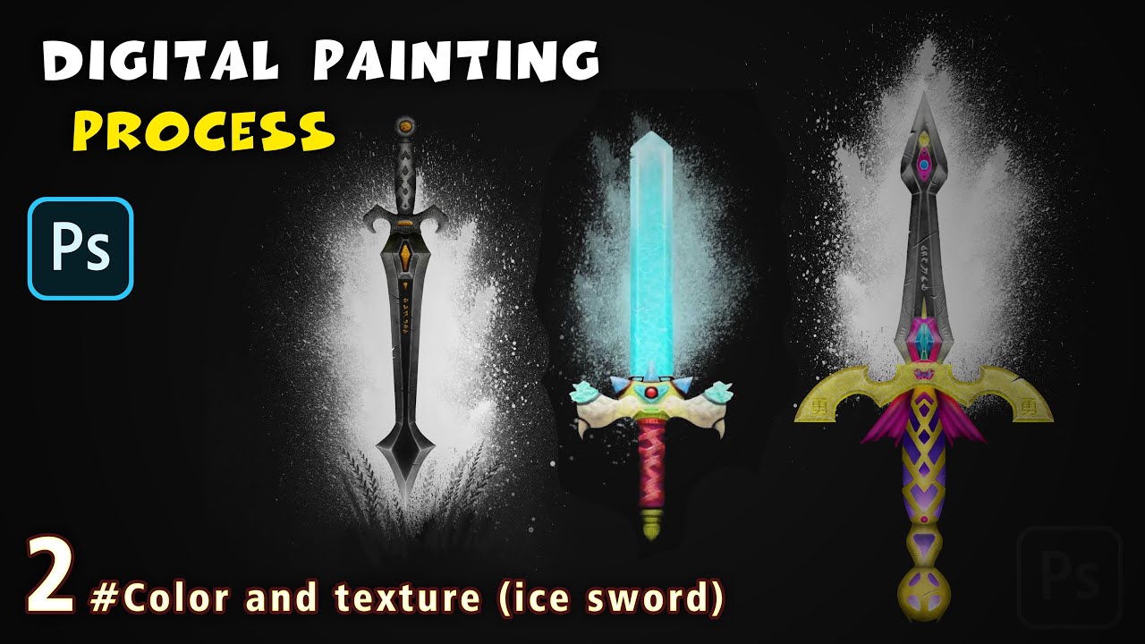 Painting and creating the texture of an icy sword (part 2) - YouTube
