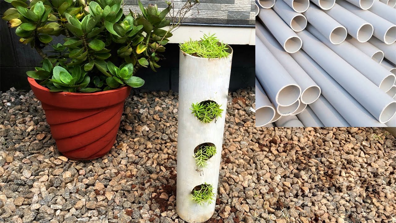 How to Make Vertical Planter Tower from PVC Pipe | Outside Vlog | PVC ...