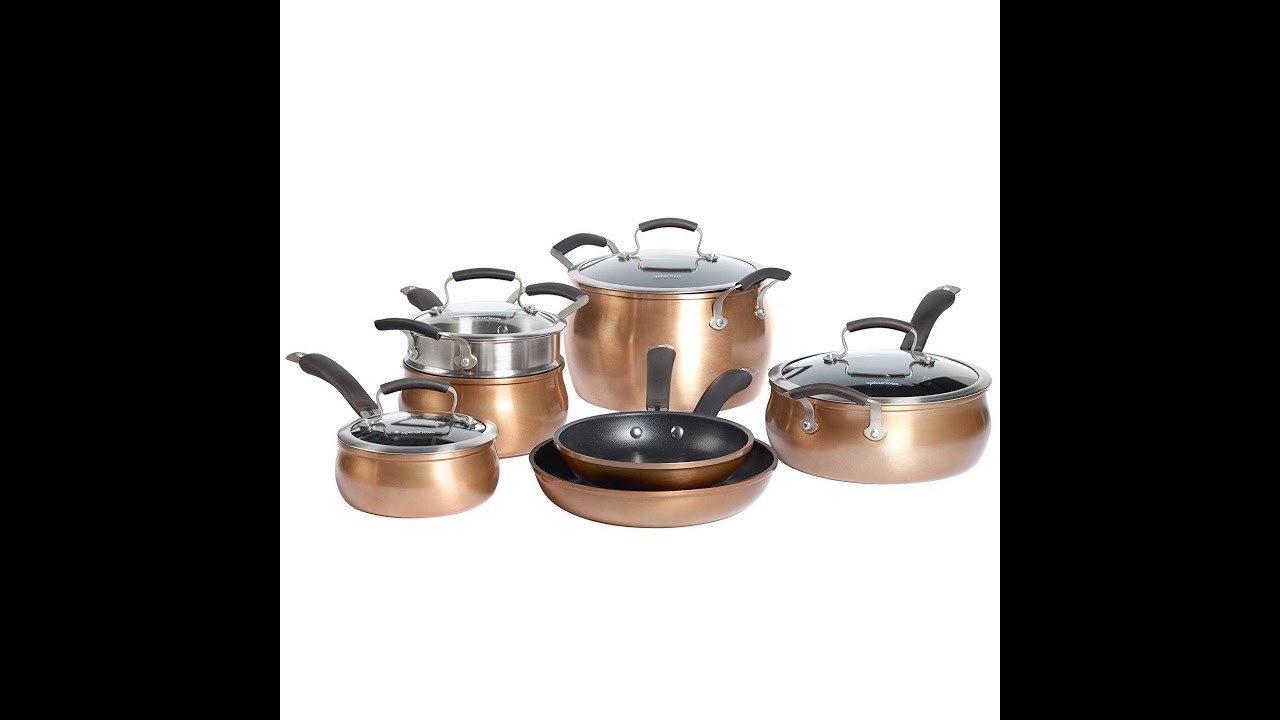 Epicurious Aluminum Nonstick 11-Piece Cookware Set in Copper - YouTube