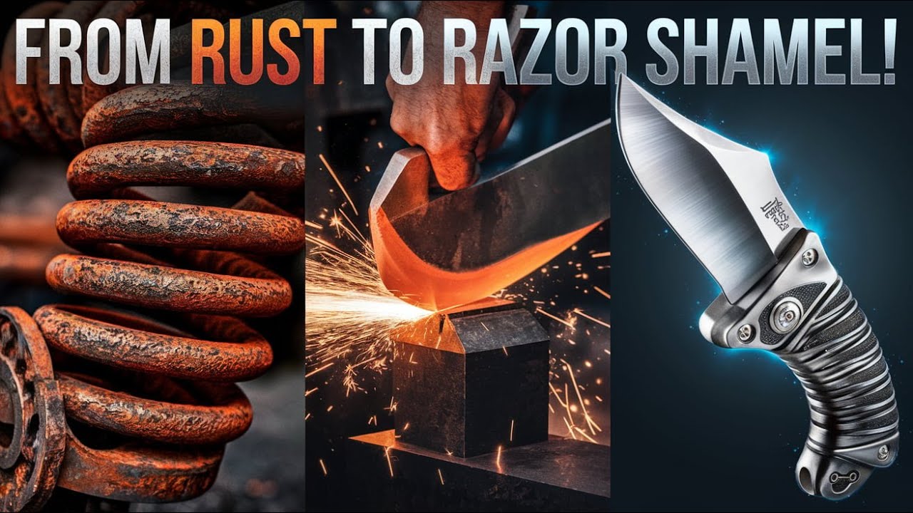 Turning a Rusty Coil SPRING into a Mirror but Razor Sharp KARAMBIT ...