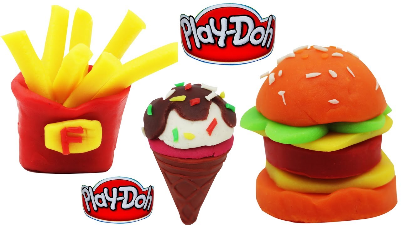 Kids Learn to Make Playdoh Toy Food | Play-Doh Ice Cream, Burger ...