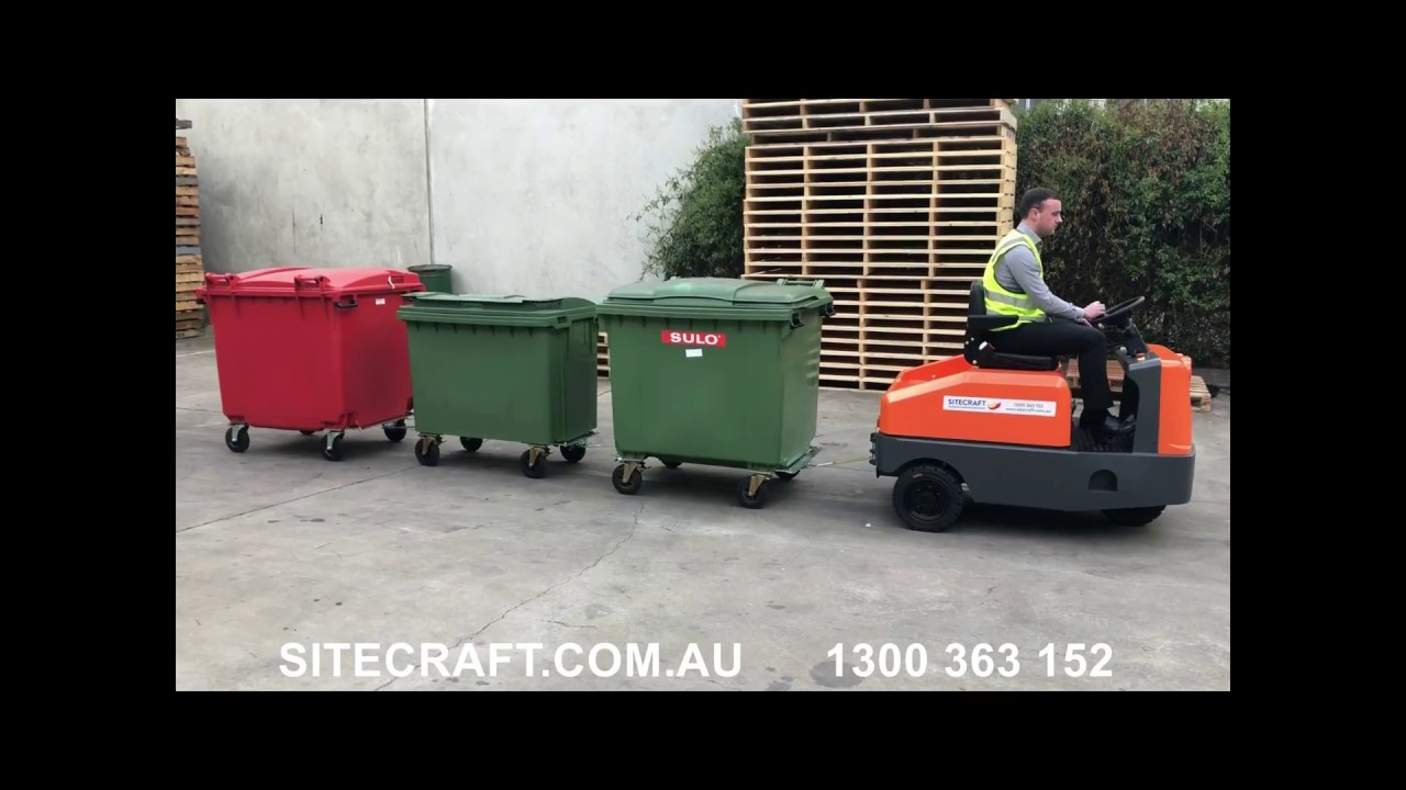 Sitecraft ST3000 AC Sit on Tow Tug Moving 660 & 1100 Litre Bins - YouTube
