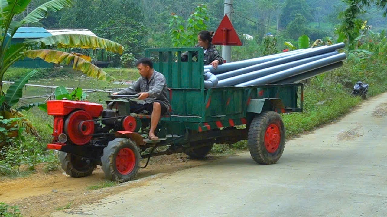 Transport large truckload of plastic pipes using a tractor-Complete ...