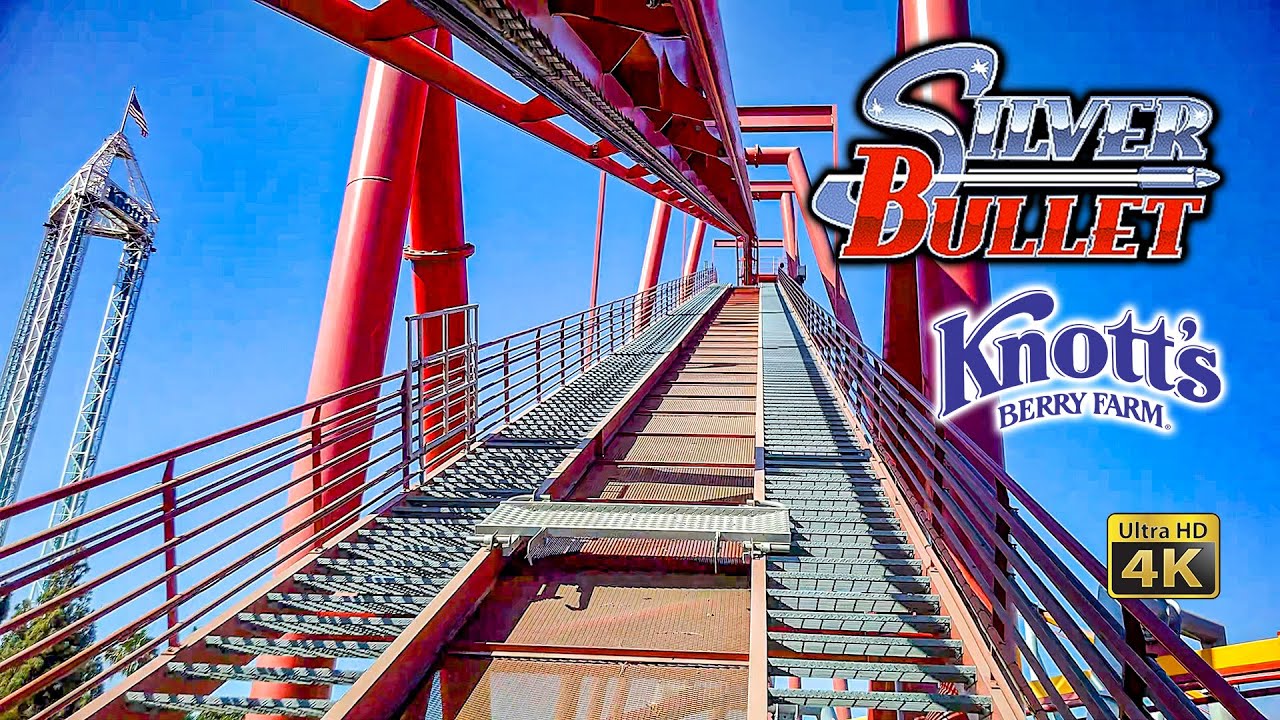 August 2022 Silver Bullet Roller Coaster Front Row On Ride 4K POV Knott ...