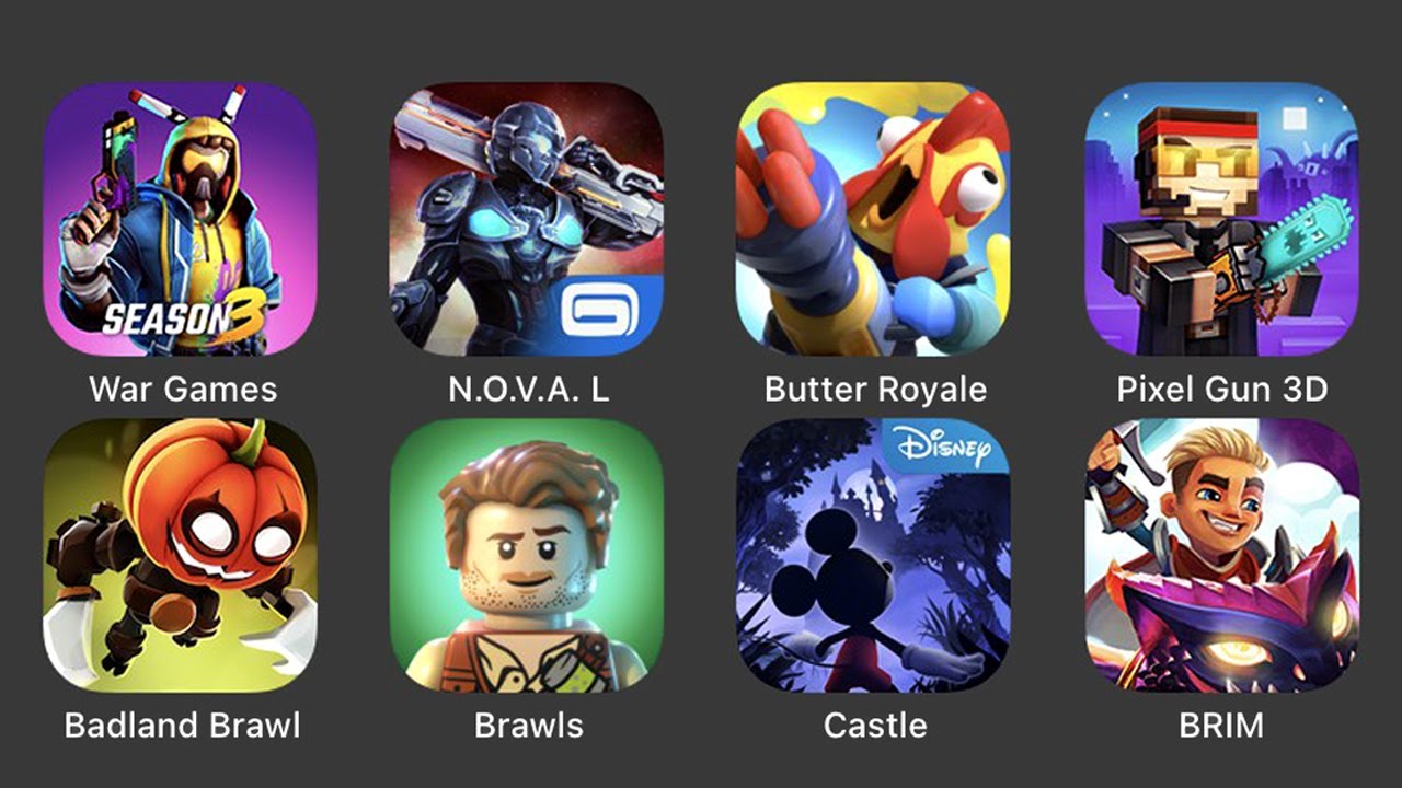 War Games, N.O.V.A. L, Butter Royale, Pixel Gun 3D, Badland Brawl ...