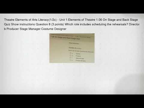 Theatre Elements of Arts Literacy(1/2c) - Unit 1:Elements of Theatre 1. ...