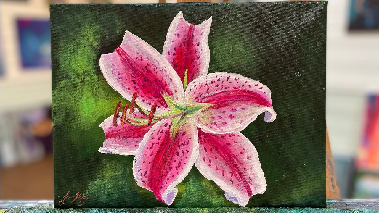 Pink Lily Flower Painting