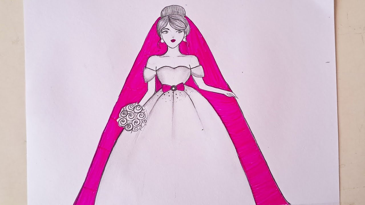 how to draw a bride easy//beautiful bride drawing//how to draw a girl ...