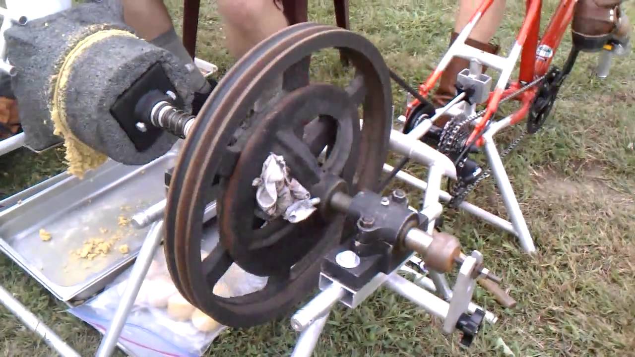 Bicycle Powered Corn Mill - YouTube