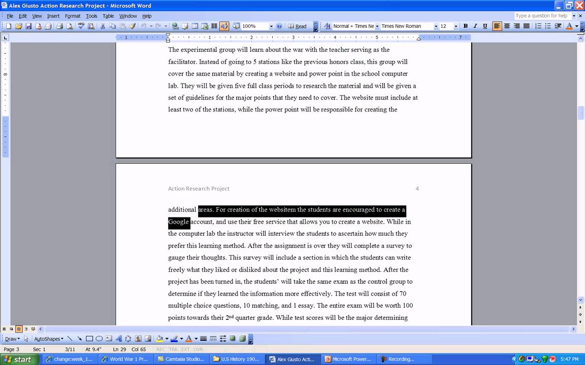 Alex Giusto Action Research Project - YouTube