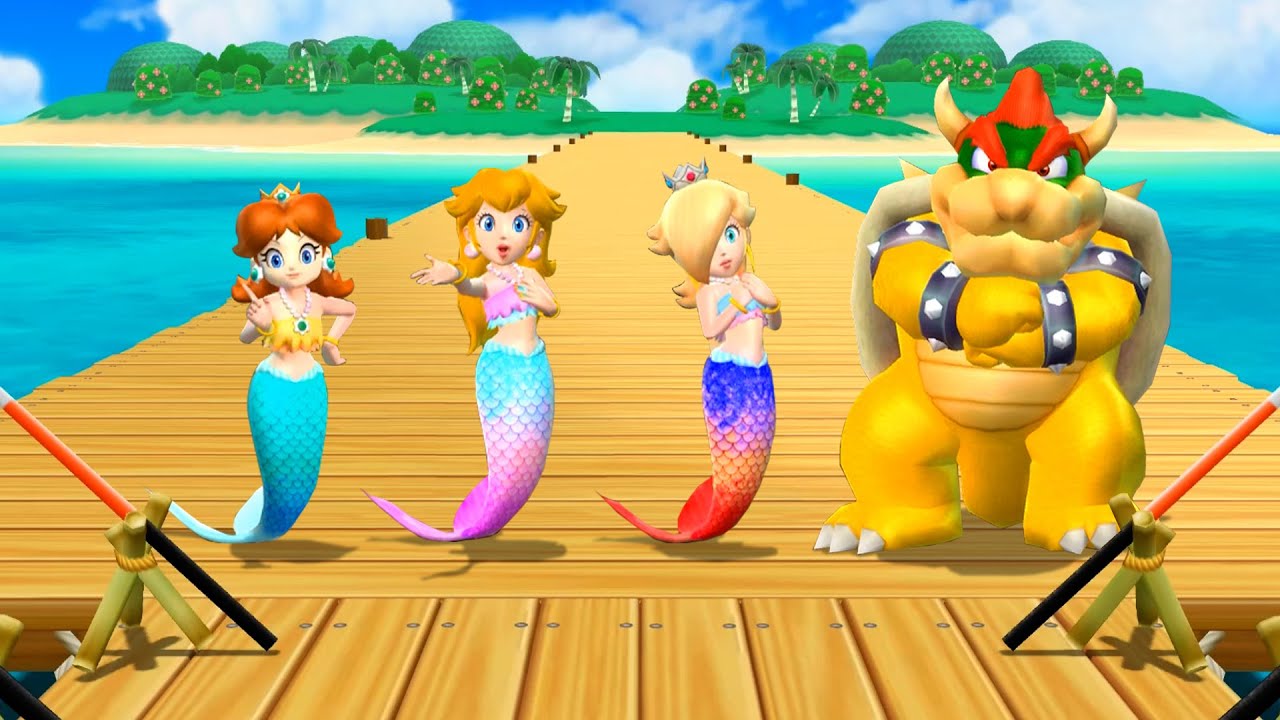 Mario Party 9 - Minigames - Mermaid Daisy Vs Mermaid Peach Vs Mermaid ...