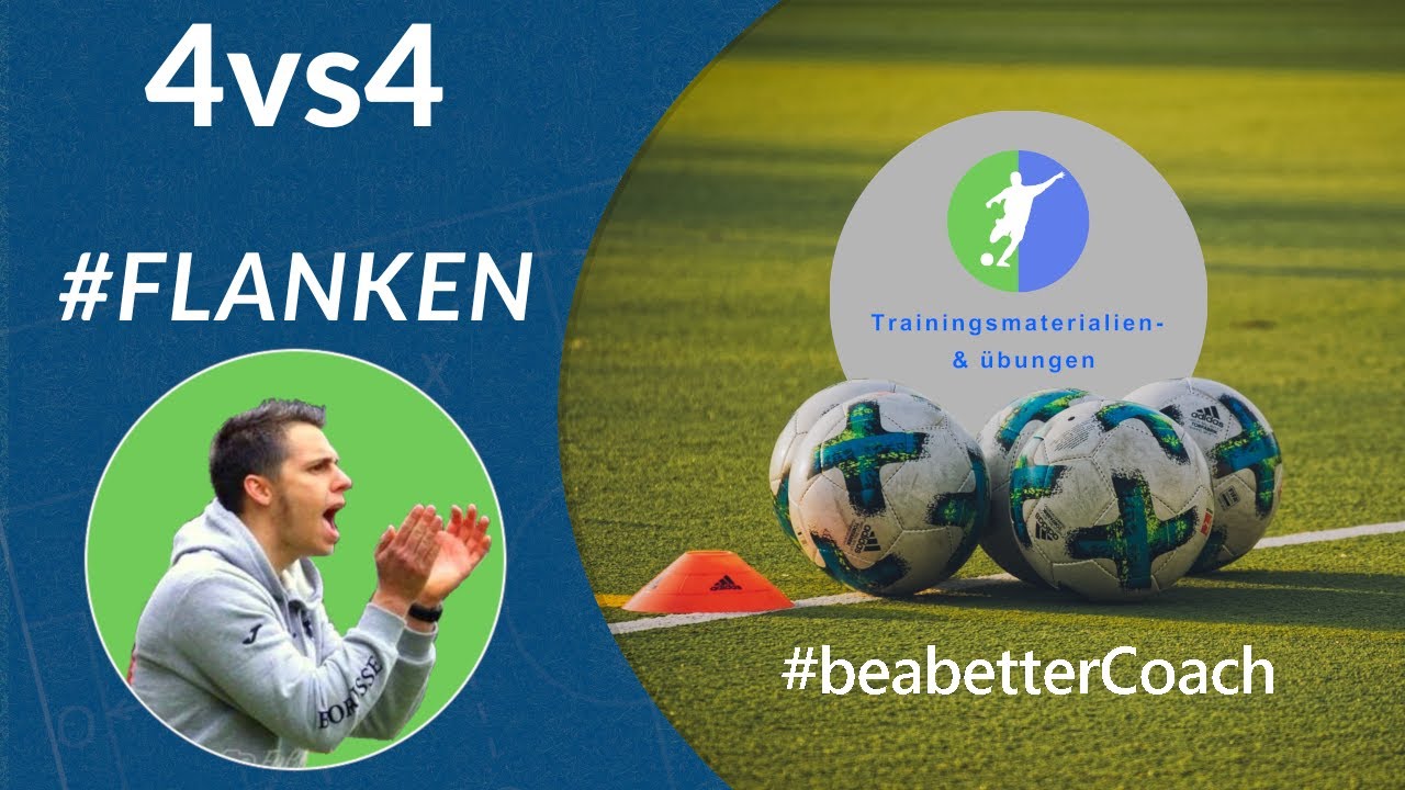 Fussballtraining Spielform 4vs4 mit Flanken - YouTube