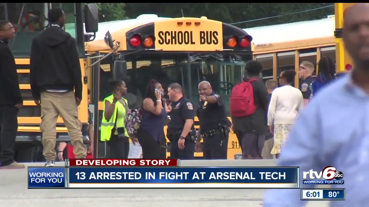 13 arrested, 8 injured in fight at Arsenal Tech HS - YouTube