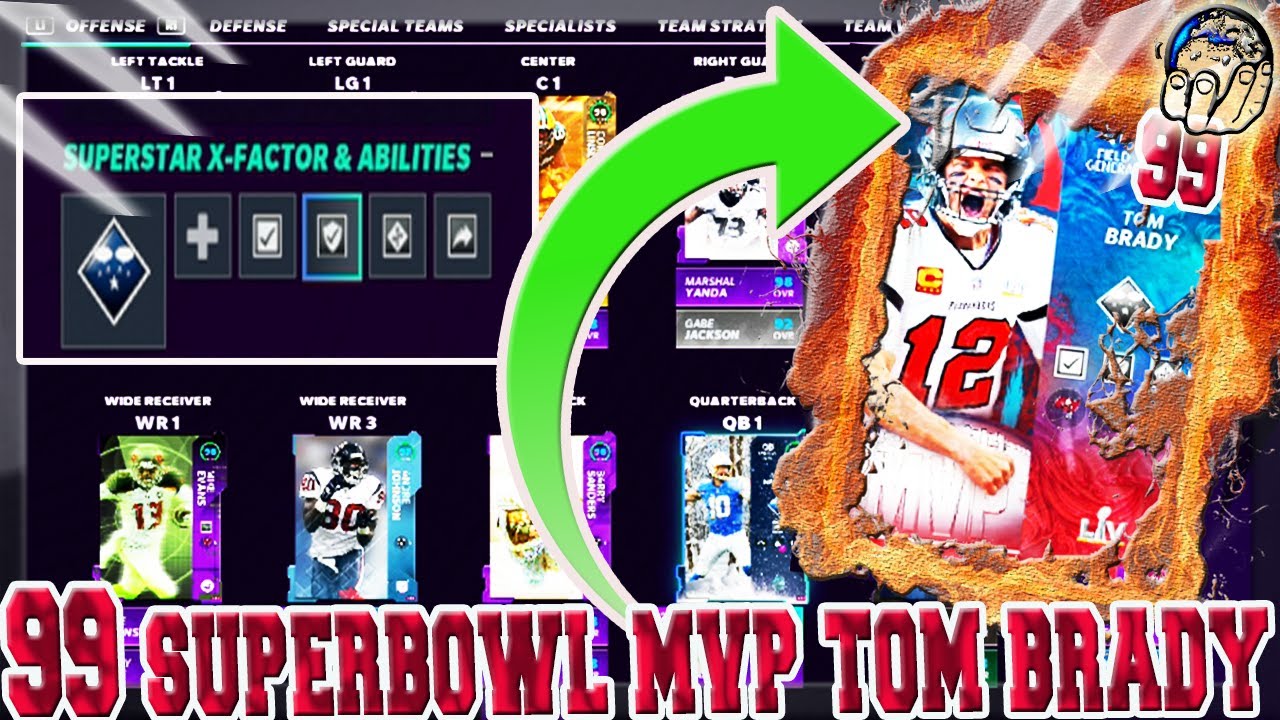 TOM BRADY SUPERBOWL MVP 99 OVR CARD IS GOAT 5 ABILITY SLOTS BEST ...
