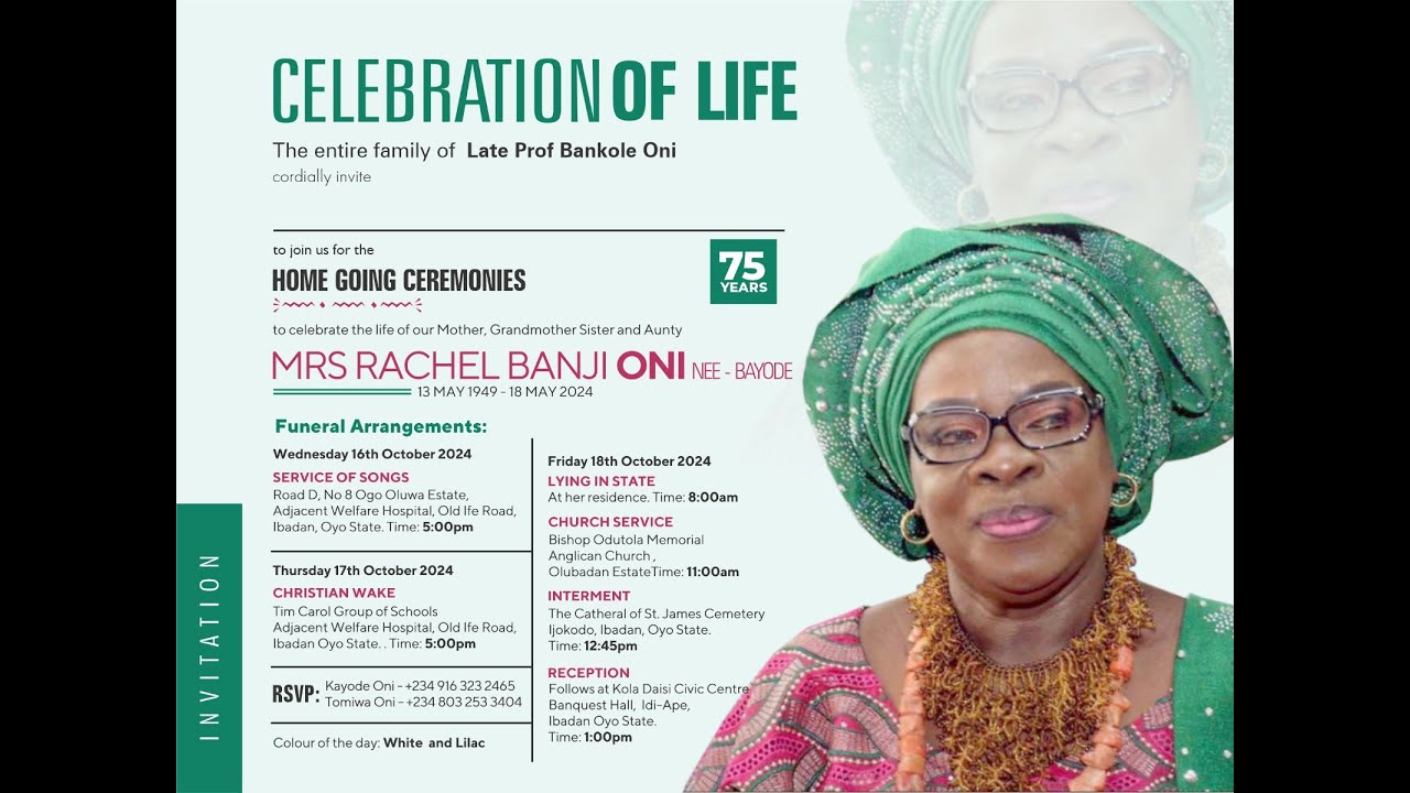 CELEBRATION OF LIFE MRS RACHEL BANJI ONI NEE - BAYODE 13 MAY 1949-18 ...