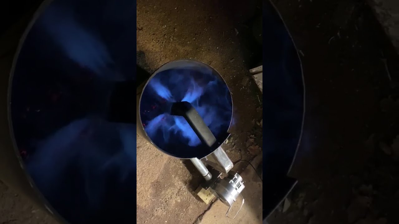 Waste Oil Heater oil burner with blue flame First Run-trial - YouTube