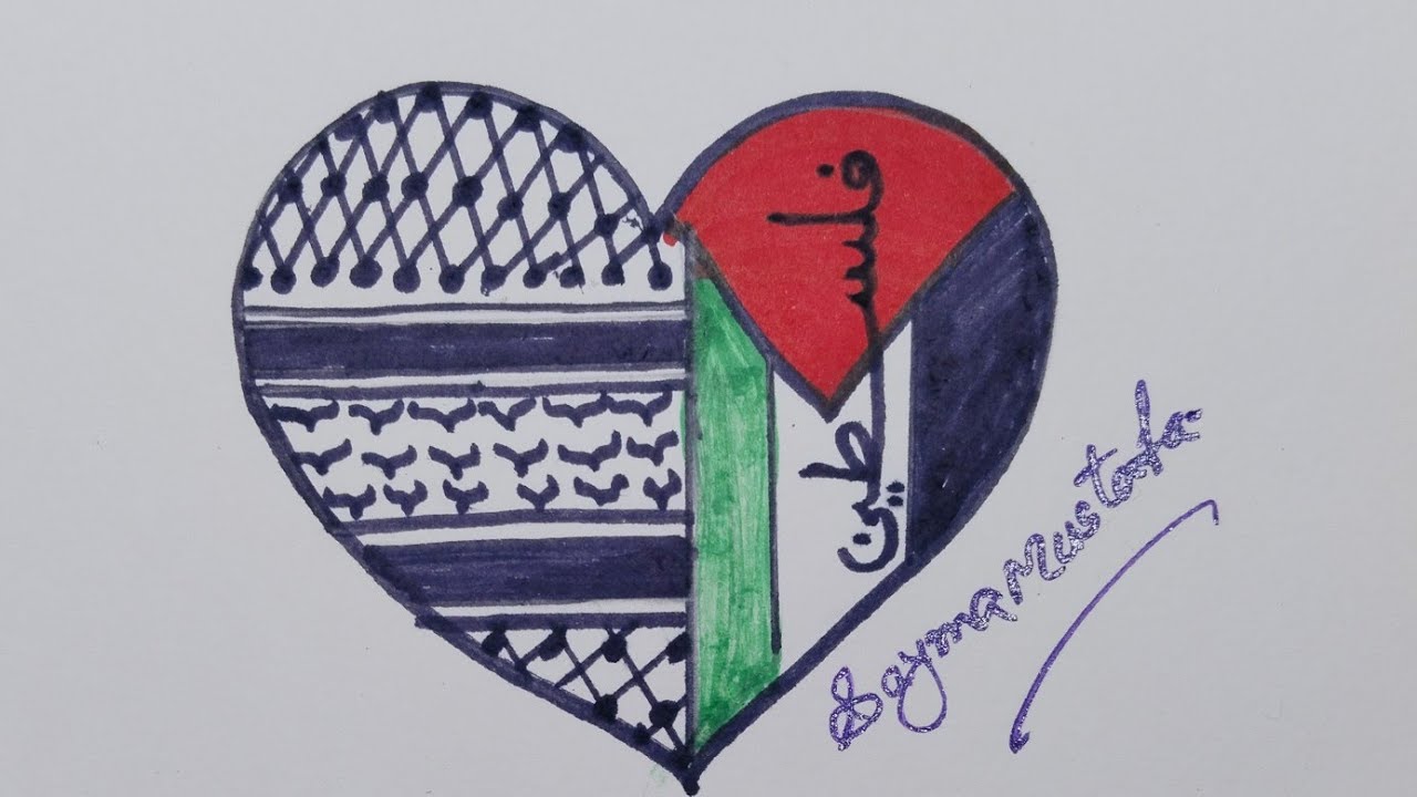 "Easy Drawing a heart with the palestinian || Free Palestine drawing ...
