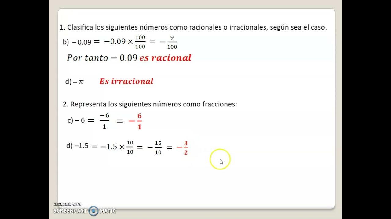 9°, U2, 1 5 Números racionales e irracionales, ejercicios 1b, 1d, 2c ...