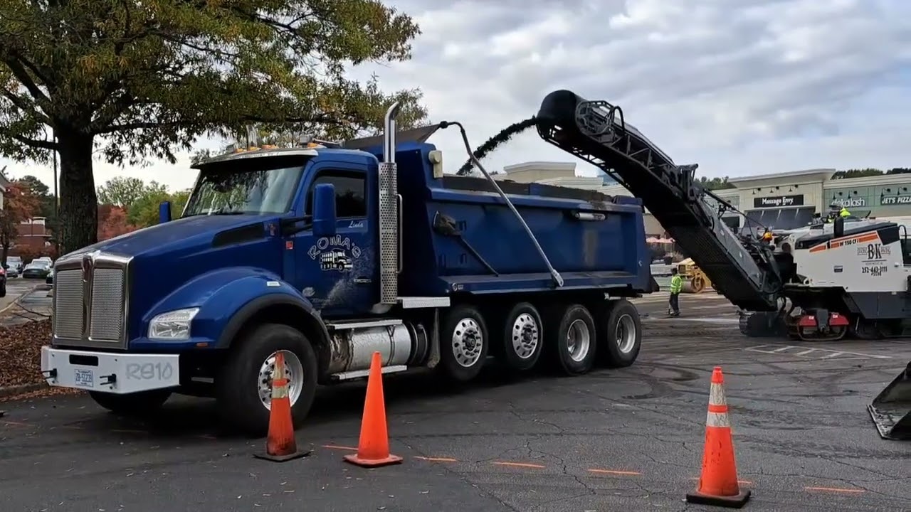 PARKING LOT SURFACE SCRAPING AND REPAVING - YouTube
