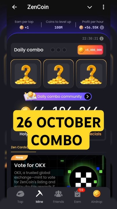 Zen coin daily combo Today 26 October | Zen coin combo cards #zencoin #combo - YouTube