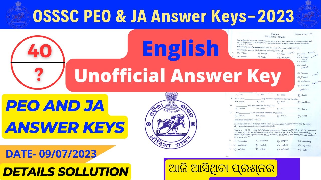 OSSSC PEO and JA English Answer Keys 2023 // PEO and Junior Assistant ...