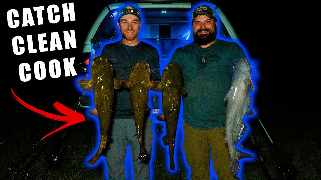RIVER Fishing for BIG FLATHEAD CATFISH (Catch Clean Cook) - YouTube